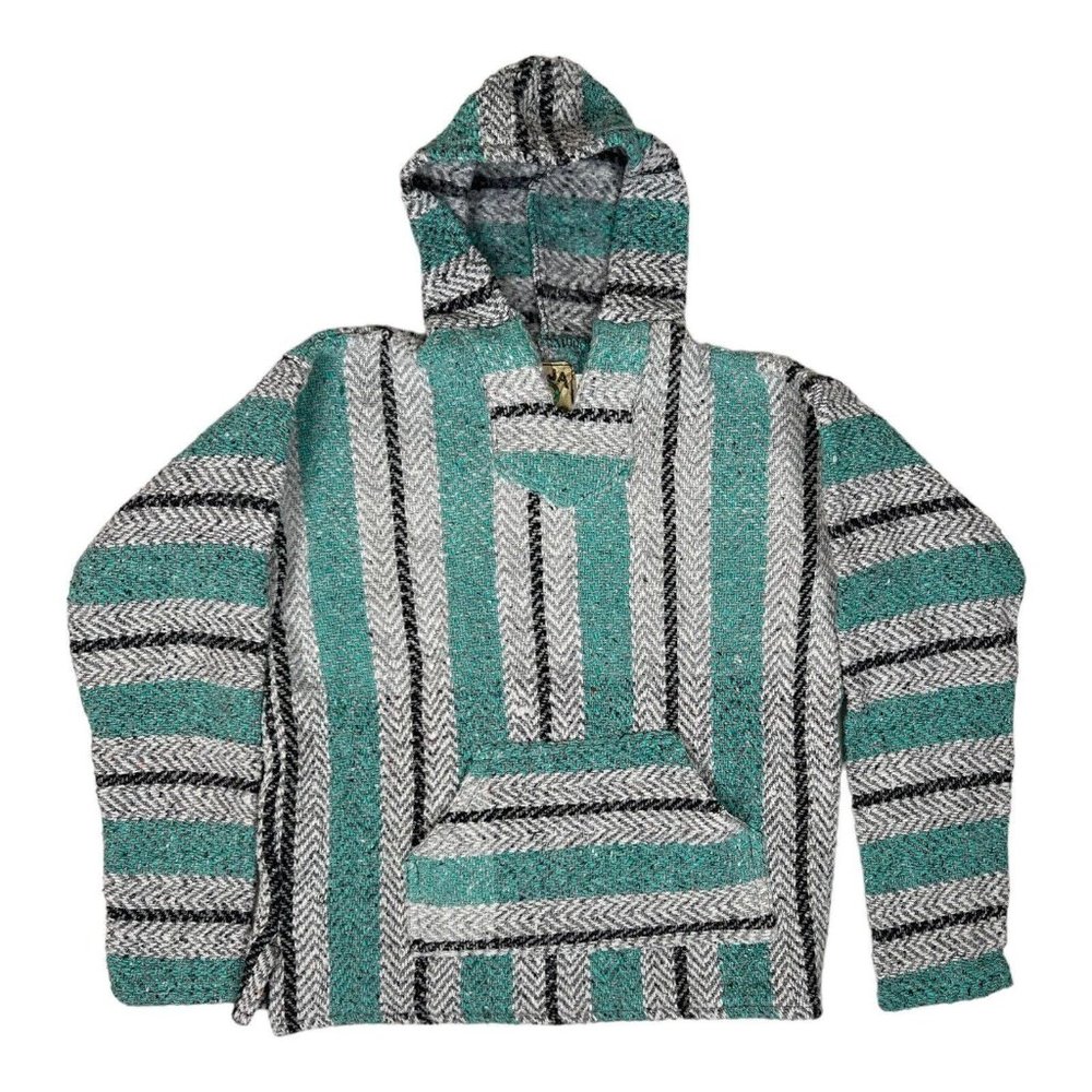 Vintage Baja Joe Drug Rug Pancho Mexican Blanket Hood… - Gem